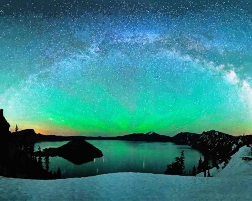 Northern Lights In Snowy Mountains - Landscapes Paint By Numbers ...